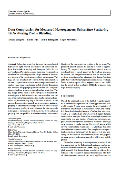 Data Compression for Measured Heterogeneous Subsurface Scattering via Scattering Profile ...